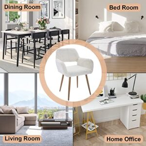 HomVent Modern Faux Fur Vanity Chair Elegant White Furry Makeup Desk Chairs for Girls Women Comfy Fluffy Arm Chair with Wood Metal Legs Cute Desk Chair for Bedroom Living Room Home Office Makeup