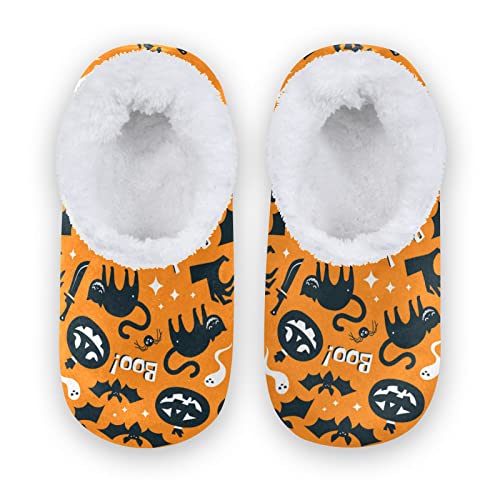 Halloween Pumpkin Pattern Boys Girls House Slippers Skull Spider Web Ghost Kids toddler Home Shoes Winter Indoor shoes XS