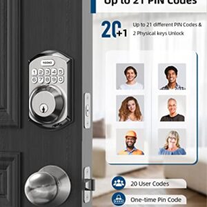 TEEHO TE001K Keyless Entry Door Lock with Handle - Electronic Keypad Deadbolt with Door Knob - Deadbolt Smart Lock for Front Door - Auto Lock - Easy Installation - Satin Nickel