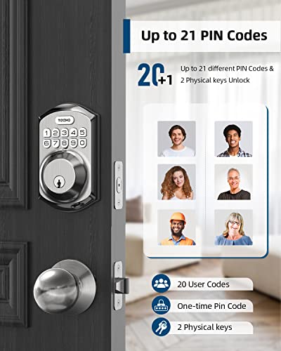 TEEHO TE001K Keyless Entry Door Lock with Handle - Electronic Keypad Deadbolt with Door Knob - Deadbolt Smart Lock for Front Door - Auto Lock - Easy Installation - Satin Nickel