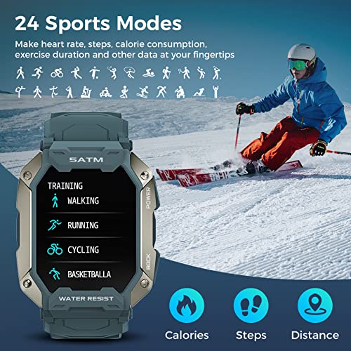 AMAZTIM Smart Watches for Men,50M Waterproof Rugged Military Grade Bluetooth Call(Answer/Dial Calls)，Health Tracker for Android Phones and iPhone Compatible,1.72" Heart Rate/Blood Pressure Watch