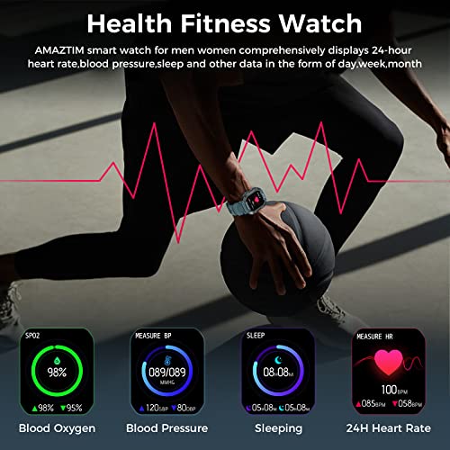 AMAZTIM Smart Watches for Men,50M Waterproof Rugged Military Grade Bluetooth Call(Answer/Dial Calls)，Health Tracker for Android Phones and iPhone Compatible,1.72" Heart Rate/Blood Pressure Watch