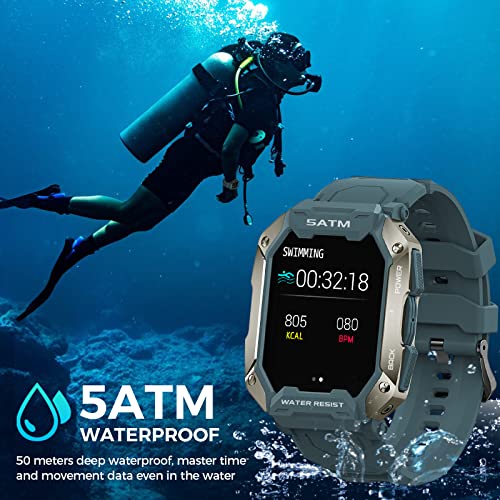 AMAZTIM Smart Watches for Men,50M Waterproof Rugged Military Grade Bluetooth Call(Answer/Dial Calls)，Health Tracker for Android Phones and iPhone Compatible,1.72" Heart Rate/Blood Pressure Watch