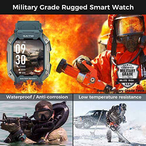 AMAZTIM Smart Watches for Men,50M Waterproof Rugged Military Grade Bluetooth Call(Answer/Dial Calls)，Health Tracker for Android Phones and iPhone Compatible,1.72" Heart Rate/Blood Pressure Watch