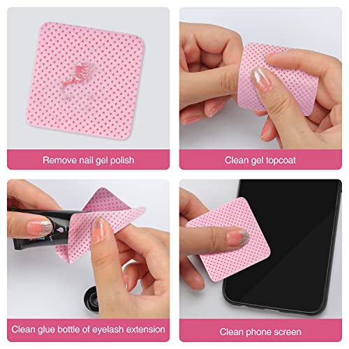 1080 PCS Pink Lint Free Nail Wipes, Eyelash Extension Wipes, Super Absorbent Soft Non-Woven with a Pump Dispenser Bottle Disposable Nail Polish Remover for Polish Clean Acrylic Nails Remover