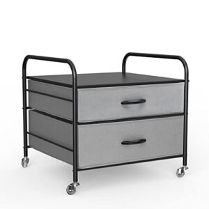 mini fridge stand with storage, kozido 2-tier drawer organization rolling cart for mini fridge, dorm fridge stand with grey drawers, metal frame, swivel wheels