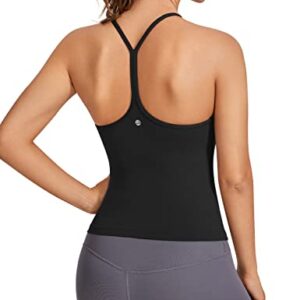 CRZ YOGA Butterluxe Womens Workout Racerback Tank Top with Built in Bra - Scoop Neck Spaghetti Strap Padded Slim Camisole Black Medium