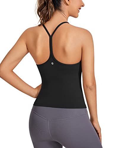 CRZ YOGA Butterluxe Womens Workout Racerback Tank Top with Built in Bra - Scoop Neck Spaghetti Strap Padded Slim Camisole Black Medium