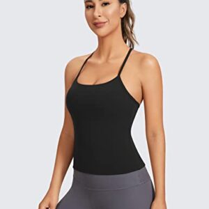 CRZ YOGA Butterluxe Womens Workout Racerback Tank Top with Built in Bra - Scoop Neck Spaghetti Strap Padded Slim Camisole Black Medium