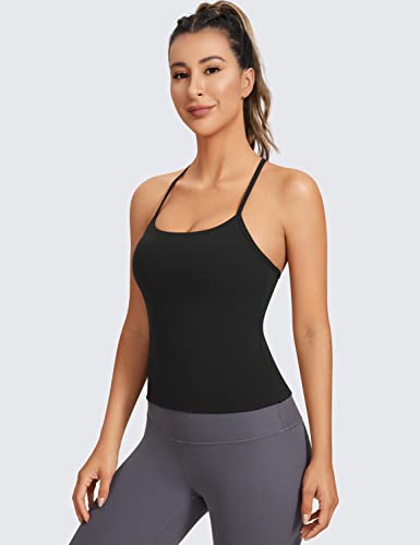 CRZ YOGA Butterluxe Womens Workout Racerback Tank Top with Built in Bra - Scoop Neck Spaghetti Strap Padded Slim Camisole Black Medium