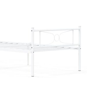 Twin Bed Frames No Box Spring Need Metal Platform Bed 12 Inch Mattress Foundation Single Beds with Headboard and Footboard,White