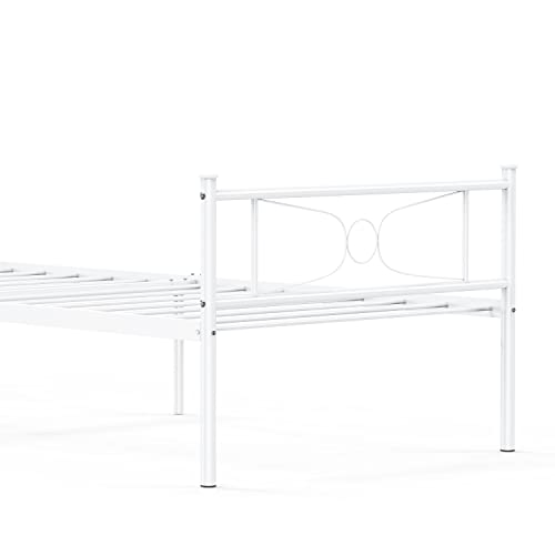 Twin Bed Frames No Box Spring Need Metal Platform Bed 12 Inch Mattress Foundation Single Beds with Headboard and Footboard,White