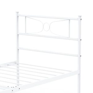 Twin Bed Frames No Box Spring Need Metal Platform Bed 12 Inch Mattress Foundation Single Beds with Headboard and Footboard,White