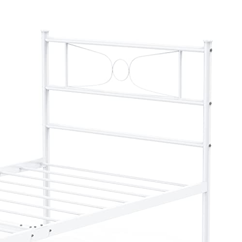 Twin Bed Frames No Box Spring Need Metal Platform Bed 12 Inch Mattress Foundation Single Beds with Headboard and Footboard,White