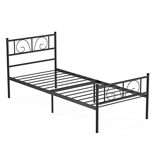 Twin Bed Frames for Teen Twin Size Beds Mattress Foundation with 12 Inch Storage Space Box Spring Replacement with Headboard, Black