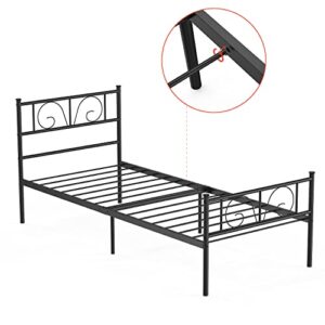 Twin Bed Frames for Teen Twin Size Beds Mattress Foundation with 12 Inch Storage Space Box Spring Replacement with Headboard, Black