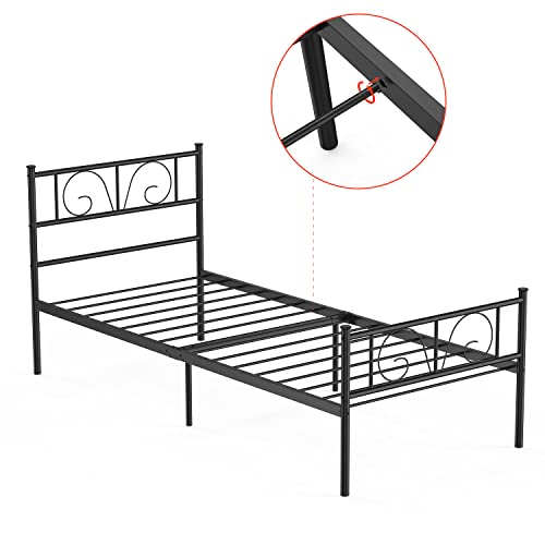 Twin Bed Frames for Teen Twin Size Beds Mattress Foundation with 12 Inch Storage Space Box Spring Replacement with Headboard, Black