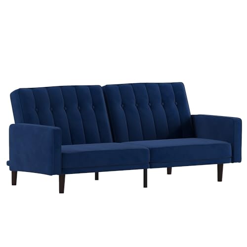 Flash Furniture Carter Premium Tufted Split Back Sofa Futon -Navy Velvet Upholstery - Solid Wood Legs - Convertible Sleeper Couch for Small Spaces