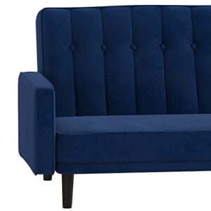 Flash Furniture Carter Premium Tufted Split Back Sofa Futon -Navy Velvet Upholstery - Solid Wood Legs - Convertible Sleeper Couch for Small Spaces