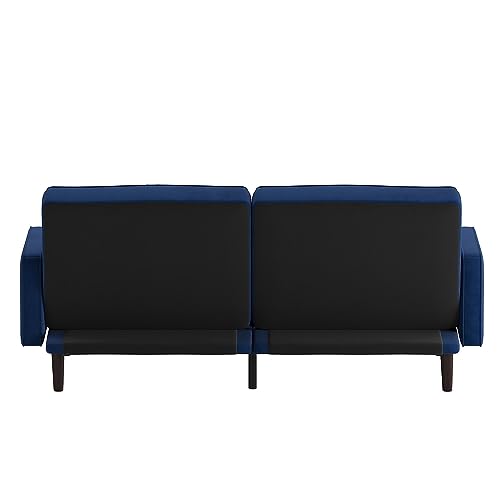 Flash Furniture Carter Premium Tufted Split Back Sofa Futon -Navy Velvet Upholstery - Solid Wood Legs - Convertible Sleeper Couch for Small Spaces