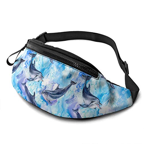 Sea Blue With Dolphins Fanny Pack Fashion Waist Bag