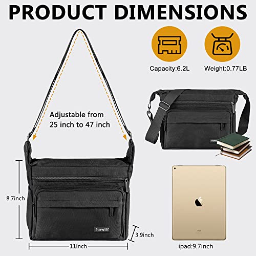 Messenger Bag for Men,Small Messenger Bag Black Canvas Crossbody Bag for Women Satchel Travel Shoulder Purse