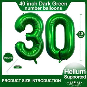 Number 30 Dark Green Balloons 40 Inch Giant Green 30 Numer Foil Helium Balloons for 30th Green Birthday Party Supplies 30th Anniversary Events Decorations