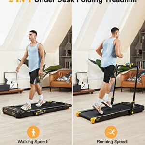 TIMETOOK Under Desk Treadmill, 2 in 1 Folding Treadmill 2.5HP Walking Treadmill with 265lb Weight Capacity, Walking Pad Design, Electric Foldable Treadmill for Home Office