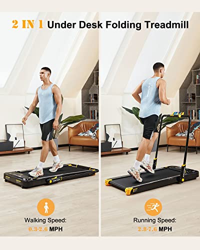 TIMETOOK Under Desk Treadmill, 2 in 1 Folding Treadmill 2.5HP Walking Treadmill with 265lb Weight Capacity, Walking Pad Design, Electric Foldable Treadmill for Home Office