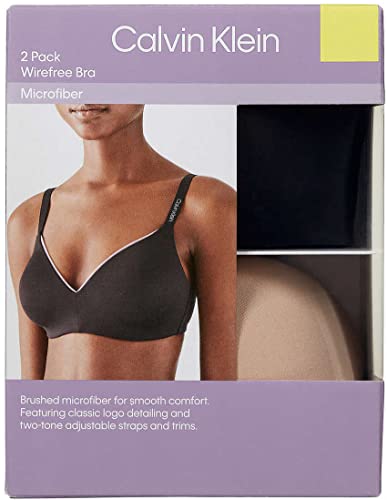 Calvin Klein Womens 2 Pack Microfiber Wirefree Bra (as1, Alpha, m, Regular, Regular, Black/Honey, Medium)