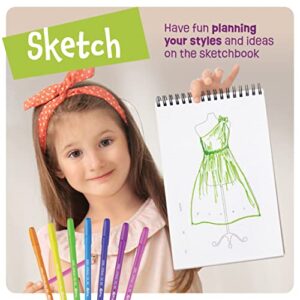 Fashion Design Studio - Sewing Kit for Kids - Girls Arts & Crafts Kits Age 6, 7, 8, 9, 10-12 - Learn to Sketch & Sew with Real Designer Sketchbook - Kid Art Project Gift - Girl Craft Activities Gifts