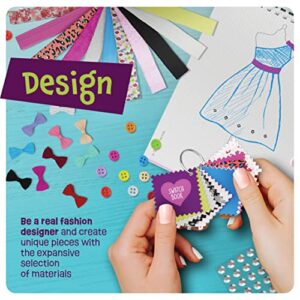 Fashion Design Studio - Sewing Kit for Kids - Girls Arts & Crafts Kits Age 6, 7, 8, 9, 10-12 - Learn to Sketch & Sew with Real Designer Sketchbook - Kid Art Project Gift - Girl Craft Activities Gifts