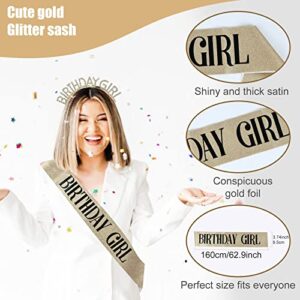 Birthday Crowns for Women, Birthday Girl Sash and Birthday Tiara for Women Girls Set,Birthday Girl Headband Princess Rhinestone Crown,Sweet Happy Birthday Gifts Party Decorations Hair Accessories,Gold