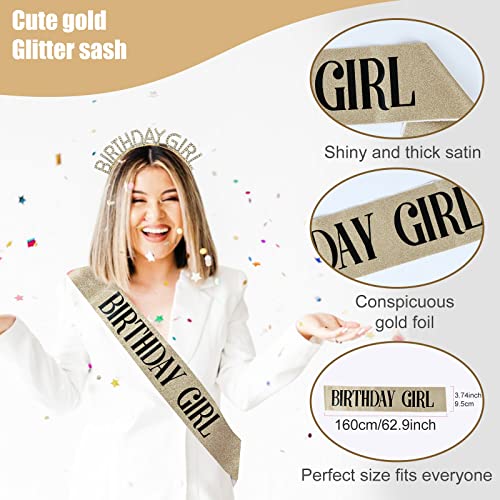 Birthday Crowns for Women, Birthday Girl Sash and Birthday Tiara for Women Girls Set,Birthday Girl Headband Princess Rhinestone Crown,Sweet Happy Birthday Gifts Party Decorations Hair Accessories,Gold