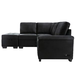 Merax Sofa Bed Sleeper Couch L Shaped Sofa with Storage Ottoman, L-Shape Sectional Couch with Comfortable backrest for Living Room and Small Apartment (Black)