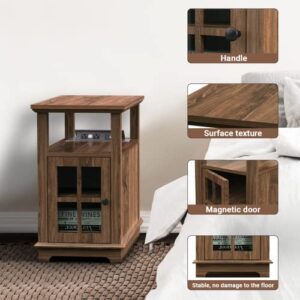 HIFYOBRO End Table with Charging Station, Side Table with Semi-Open Storage, Bedside Table with 2 Power outlets & 2 USB Ports, Wooden Nightstand Cabinet for Sofa Side