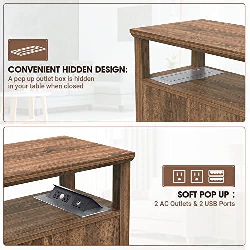 HIFYOBRO End Table with Charging Station, Side Table with Semi-Open Storage, Bedside Table with 2 Power outlets & 2 USB Ports, Wooden Nightstand Cabinet for Sofa Side