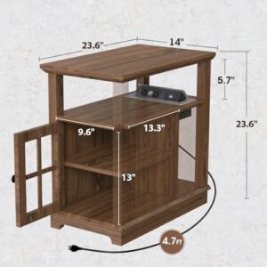 HIFYOBRO End Table with Charging Station, Side Table with Semi-Open Storage, Bedside Table with 2 Power outlets & 2 USB Ports, Wooden Nightstand Cabinet for Sofa Side