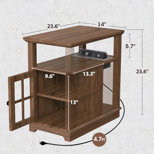 HIFYOBRO End Table with Charging Station, Side Table with Semi-Open Storage, Bedside Table with 2 Power outlets & 2 USB Ports, Wooden Nightstand Cabinet for Sofa Side