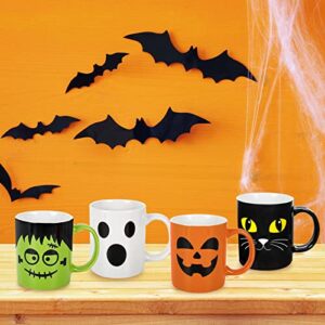 Whaline 4Pcs Halloween Mug Set 12oz Pumpkin Cat Monster Ghost Holiday Coffee Mug Halloween Ceramic Matching Mugs for Home School Office Table Centerpieces Housewarming Gift