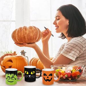 Whaline 4Pcs Halloween Mug Set 12oz Pumpkin Cat Monster Ghost Holiday Coffee Mug Halloween Ceramic Matching Mugs for Home School Office Table Centerpieces Housewarming Gift