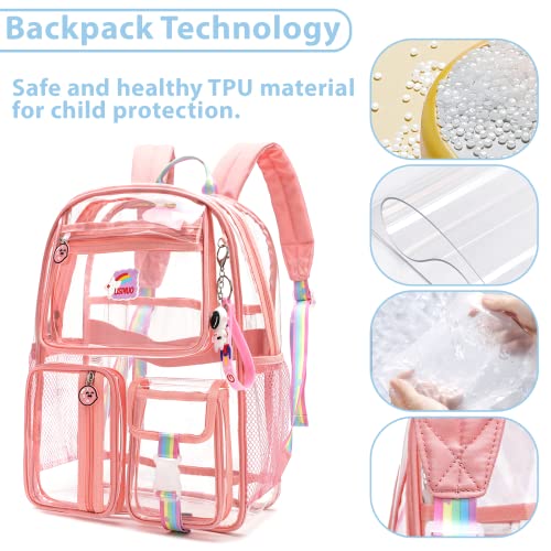 AUOBAG Clear Backpack for Girls Backpacks Elementary Bookbags Middle School bags Women Casual Daypack Send pendant (Pink)