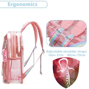 AUOBAG Clear Backpack for Girls Backpacks Elementary Bookbags Middle School bags Women Casual Daypack Send pendant (Pink)