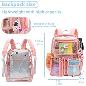 AUOBAG Clear Backpack for Girls Backpacks Elementary Bookbags Middle School bags Women Casual Daypack Send pendant (Pink)