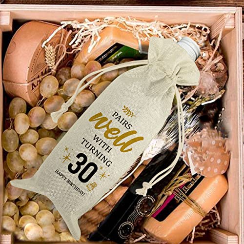 30th Birthday Gift Ideas for Women Men, 30th Thirtieth 30 Years Old Birthday Decorations Wine Bag, Happy 30th Birthday, Pairs Well with Turning 30 Thirty