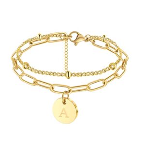 joycuff gold bracelets for women 118k gold plated coin initial beaded chain layered charm bracelets unique valetien's day wedding gifts for girlfriend wife fiancee jewelry for her letter a