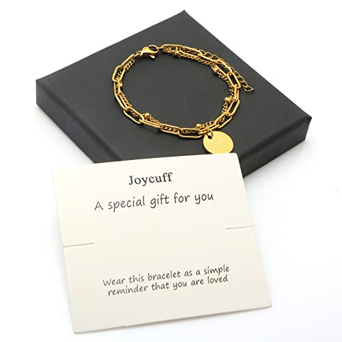 JoycuFF Gold Bracelets for Women 118K Gold Plated Coin Initial Beaded Chain Layered Charm Bracelets Unique Valetien's Day Wedding Gifts for Girlfriend Wife Fiancee Jewelry for Her Letter A