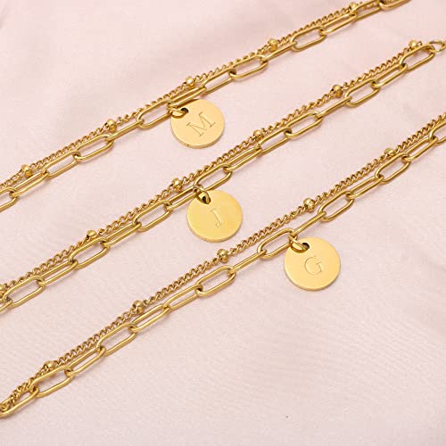 JoycuFF Gold Bracelets for Women 118K Gold Plated Coin Initial Beaded Chain Layered Charm Bracelets Unique Valetien's Day Wedding Gifts for Girlfriend Wife Fiancee Jewelry for Her Letter A