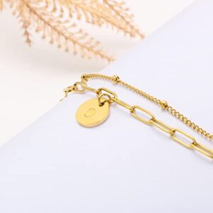 JoycuFF Gold Bracelets for Women 118K Gold Plated Coin Initial Beaded Chain Layered Charm Bracelets Unique Valetien's Day Wedding Gifts for Girlfriend Wife Fiancee Jewelry for Her Letter A