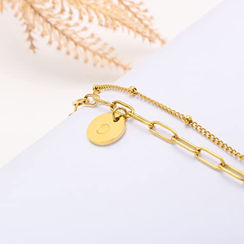 JoycuFF Gold Bracelets for Women 118K Gold Plated Coin Initial Beaded Chain Layered Charm Bracelets Unique Valetien's Day Wedding Gifts for Girlfriend Wife Fiancee Jewelry for Her Letter A